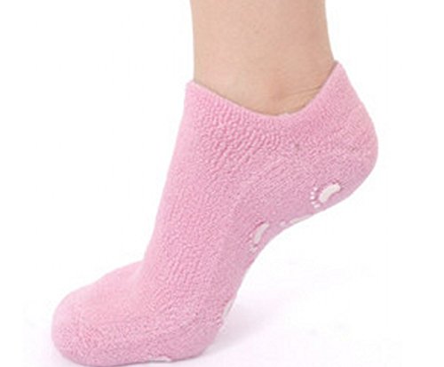 NENB Moisturizing Socks with Spa Quality Gel for Dry Cracked Heels and Toes Get Itchy Feet Relief With an Overnight Treatment of Soothing Lavender and Essential Oils (Pink Color with Floor Grips)