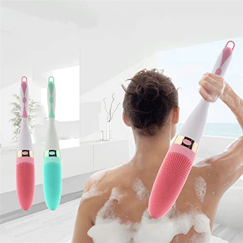 INGVY Dry Brushing Body Brush Electric Long Handle Silicone Bath Brush Shower Massager Clean Vibration Brush (Color : Green)