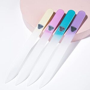 Glass Files for Nails, Glass Fingernail Files, Manicure Nail Care, Gentle Precision Filing, Expertly Shape Nails & Enjoy a Smooth Finish - Bona Fide Beauty 4-Piece Pastel Premium Czech