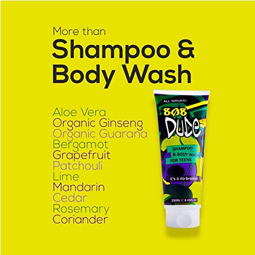 808 Dude Skincare Kit for Teens. Shampoo and Body Wash, Face Wash and Deodorant to Prevent Breakouts and Eliminate Body Odor with Eco-Friendly Cotton Toiletry Bag