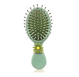 detangler mini hair brush, cute detangling hair comb with flower decor on handle christmas glitter lovely candy color hairbrush massage scalp no pain for dry & wet hair kids girls woman (green)