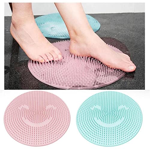 INGVY Dry Brushing Body Brush Silicone Bathroom Sucker Non-Slip Mat Lazy Foot Bath Bath Artifact Rub Back Massage Pad Foot Peeling Foot Scrub Brush (Color : Pink)