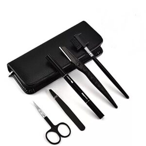 Complete 6 Pieces Eyebrow Trimming Kit Black Color Eyebrow Scissors Eyebrow Brush&Comb Grooming Set Tweezers Styling Expert and Eyebrow Pencil Set Included Free Black Zipper Travel Case for Mens