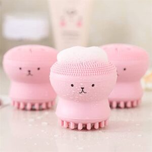 INGVY Dry Brushing Body Brush Silicone Facial Cleansing Brushes Pore Exfoliating Skin Care Face Silicone face Cleaning Brush Octopus Shape Massage Wash Brush (Color : Orange)