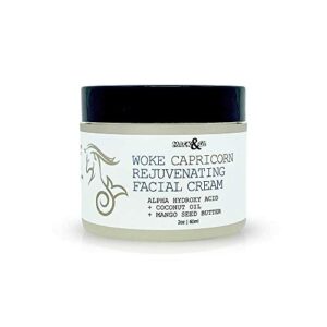 woke capricorn face & eye cream for puffiness and dark circles – anti aging w alpha hydroxy – coconut oil – mango seed butter 2 oz | birthday zodiac gift idea