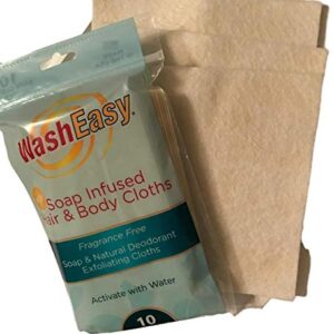 WASHEASY No Scent Hunting Wipes Soap Infused Hair and Body Cloths 10 pack Sheet Camping RV College Home Hunting Anywhere Use