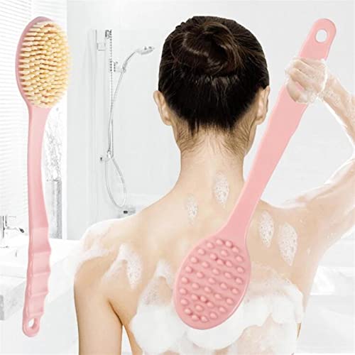 INGVY Dry Brushing Body Brush Long Handle Bath Brush Soft Bath Brush Shower Exfoliating Exfoliating Skin Massage Brush Cleaning Bathroom Accessories (Color : Pink)