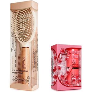 3pcs brush and comb set – detangling hair brush | teasing comb | nail file, bundle with 3pcs blush brush and mirror set – retractable makeup blush brush | compact makeup mirror | eyebrow tweezer