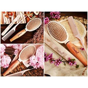 3pcs Brush and Comb Set - Detangling Hair Brush | Teasing Comb | Nail File, Bundle with 3pcs Blush Brush and Mirror Set - Retractable Makeup Blush Brush | Compact Makeup Mirror | Eyebrow Tweezer