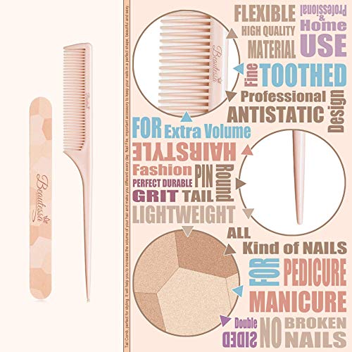 3pcs Brush and Comb Set - Detangling Hair Brush | Teasing Comb | Nail File, Bundle with 3pcs Blush Brush and Mirror Set - Retractable Makeup Blush Brush | Compact Makeup Mirror | Eyebrow Tweezer