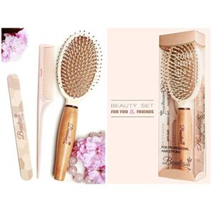 3pcs Brush and Comb Set - Detangling Hair Brush | Teasing Comb | Nail File, Bundle with 3pcs Blush Brush and Mirror Set - Retractable Makeup Blush Brush | Compact Makeup Mirror | Eyebrow Tweezer