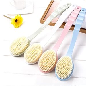 INGVY Dry Brushing Body Brush Long Handle Bath Massage Brushes Bathroom Back Brush Shower Rubbing Soft Hair Bath Brush Body (Color : Pink)