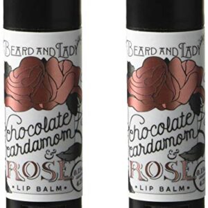 Beard and Lady - Chocolate Cardamom Rose Salve Lip Balm Stick - Black Oval Tube Sticks - 2 Pack of 0.15 fl oz balms