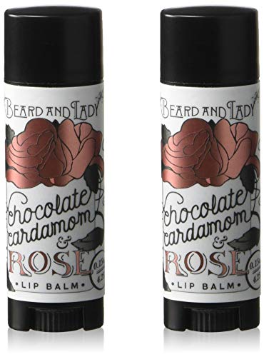 Beard and Lady - Chocolate Cardamom Rose Salve Lip Balm Stick - Black Oval Tube Sticks - 2 Pack of 0.15 fl oz balms