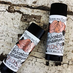 Beard and Lady - Chocolate Cardamom Rose Salve Lip Balm Stick - Black Oval Tube Sticks - 2 Pack of 0.15 fl oz balms