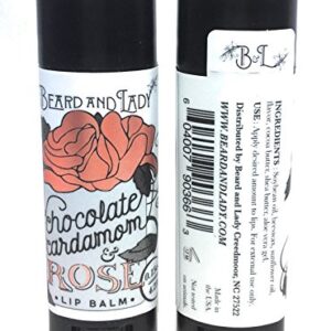 Beard and Lady - Chocolate Cardamom Rose Salve Lip Balm Stick - Black Oval Tube Sticks - 2 Pack of 0.15 fl oz balms