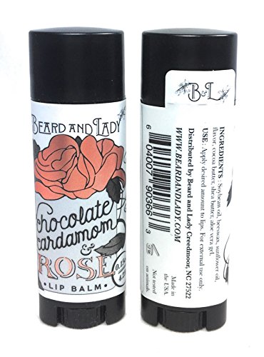 Beard and Lady - Chocolate Cardamom Rose Salve Lip Balm Stick - Black Oval Tube Sticks - 2 Pack of 0.15 fl oz balms