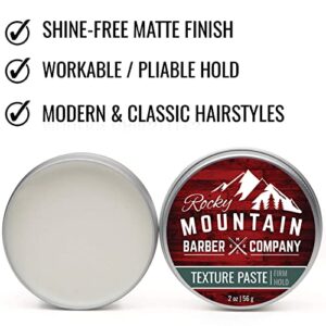 Rocky Mountain Barber Company Hair Paste for Men - Hair Styling Paste with Pliable Light-Firm Hold for All Hair Styles, Shine-Free Matte Finish - Easy to Wash Out – 2oz