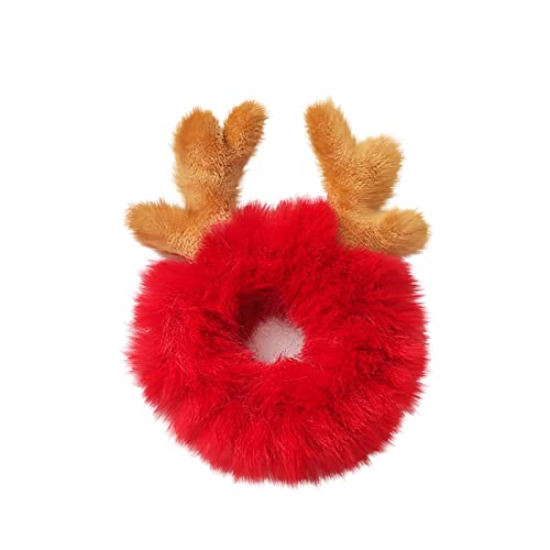 Christmas Furry Hair Ties 1 PC Cute Antlers Fluffy Hair Scrunchies Elastic Hairbands Bobbles Ponytail Holders for Women Girls