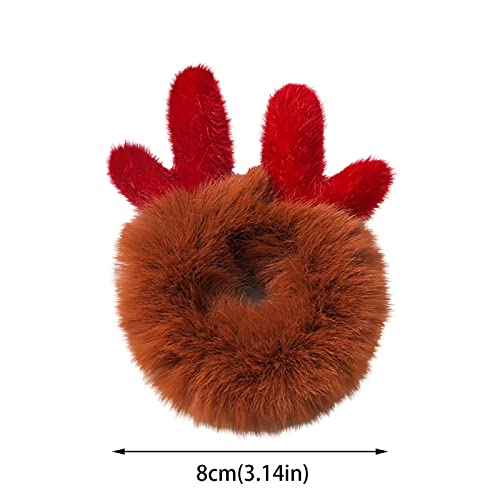 Christmas Furry Hair Ties 1 PC Cute Antlers Fluffy Hair Scrunchies Elastic Hairbands Bobbles Ponytail Holders for Women Girls