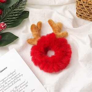 Christmas Furry Hair Ties 1 PC Cute Antlers Fluffy Hair Scrunchies Elastic Hairbands Bobbles Ponytail Holders for Women Girls