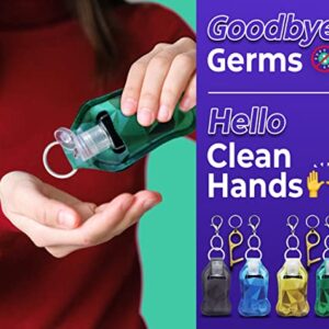 Hand Sanitizer Keychain Holder Reusable Empty Travel Size Leak-Proof Bottle with 2 No-Touch Door Opener with Stylus 30 ML Flip Cap Refillable Containers with Keychain for Soap and Lotion