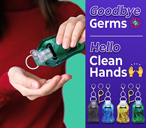 Hand Sanitizer Keychain Holder Reusable Empty Travel Size Leak-Proof Bottle with 2 No-Touch Door Opener with Stylus 30 ML Flip Cap Refillable Containers with Keychain for Soap and Lotion