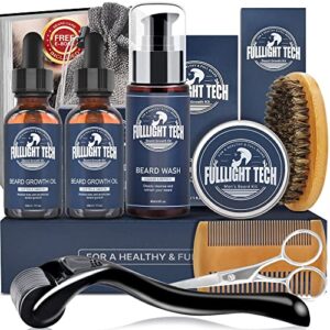 beard growth kit w/derma roller/beard roller,beard wash,2 packs beard oil,mustache wax/beard balm,comb,brush,scissors,beard kit,beard grooming kit for men gift husband boyfriend birthday gifts for men