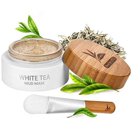 White Tea Mud Mask - 100 ml, Antioxidant Facial Treatment, Smoothes Fine Lines, Wrinkles, Deep Cleanse, Detoxifies Face, Reduce Acne, Skin Moisturizing, Removes Blackheads, Pore Minimizer, Younger Looking Skin