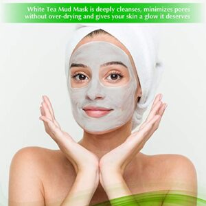 White Tea Mud Mask - 100 ml, Antioxidant Facial Treatment, Smoothes Fine Lines, Wrinkles, Deep Cleanse, Detoxifies Face, Reduce Acne, Skin Moisturizing, Removes Blackheads, Pore Minimizer, Younger Looking Skin