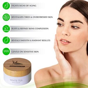 White Tea Mud Mask - 100 ml, Antioxidant Facial Treatment, Smoothes Fine Lines, Wrinkles, Deep Cleanse, Detoxifies Face, Reduce Acne, Skin Moisturizing, Removes Blackheads, Pore Minimizer, Younger Looking Skin