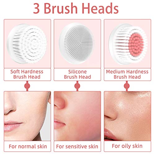 Facial Cleansing Brush 3 Modes Face Cleansing Brush with 3 Replacement Brush Heads, Rotating Face Brush for Deep Cleansing