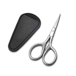 hitopty small precision scissors, 3.5inch stainless steel multi-purpose vintage beauty grooming kit for facial hair, eyebrow, eyelash, beard, moustache with pu sheath