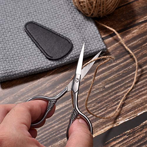 HITOPTY Small Precision Scissors, 3.5inch Stainless Steel Multi-Purpose Vintage Beauty Grooming Kit for Facial Hair, Eyebrow, Eyelash, Beard, Moustache with PU Sheath