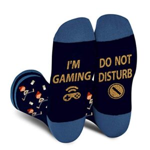 funny gamer gaming socks for men women boys – do not disturb gaming novelty cotton crew socks, gamer gift for mens teen boys, game lovers valentines day christmas gift stocking stuffers- blue