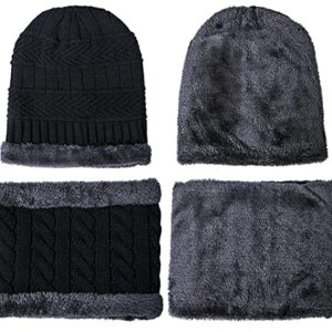 Men Women Beanie Hats - Black Beanie and Scarf Sets Knit Hat Fleece Lined Warm Beanies Ski Cap Snow Hats Unisex Bennies for Man Woman Thick Soft Fabric Hat and Scarf Set Stocking Stuffers