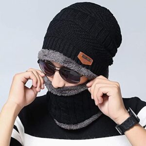 Men Women Beanie Hats - Black Beanie and Scarf Sets Knit Hat Fleece Lined Warm Beanies Ski Cap Snow Hats Unisex Bennies for Man Woman Thick Soft Fabric Hat and Scarf Set Stocking Stuffers