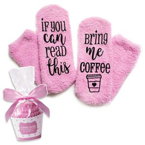 luxury coffee socks with cupcake gift packaging | if you can read this bring me coffee | coffee lovers gifts for her, stocking stuffers, coffee gifts, funny socks | socks women, funny socks for women