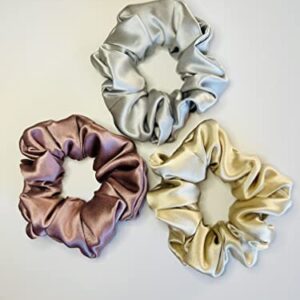 BLP Silk Scrunchie 100% Mulberry Silk for Hair 3-pack Hair Scrunchie for Women's Hair Neutral Colors Sleep Hair Tie Stocking Stuffer Ideas