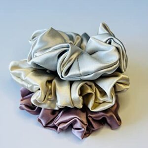 BLP Silk Scrunchie 100% Mulberry Silk for Hair 3-pack Hair Scrunchie for Women's Hair Neutral Colors Sleep Hair Tie Stocking Stuffer Ideas