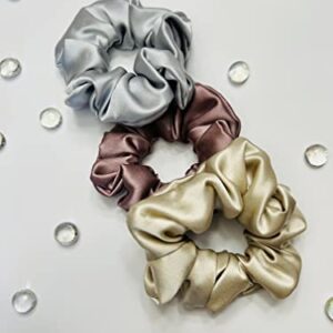 BLP Silk Scrunchie 100% Mulberry Silk for Hair 3-pack Hair Scrunchie for Women's Hair Neutral Colors Sleep Hair Tie Stocking Stuffer Ideas