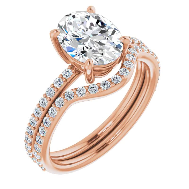 10K Solid Rose Gold Handmade Engagement Ring 1 CT Oval Cut Moissanite Diamond Solitaire Wedding/Bridal Ring for Women/Her Propose Ring Set (5)