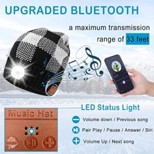 Bluetooth Beanie Hat with LED Light - Winter Music Knit Hats with Wireless Headphones Speaker for Outdoor Camping Running Walking Unique Christmas Stocking Stuffers Birthday for Men Women