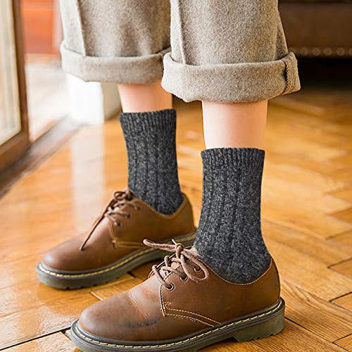 Pack of 5 Womens Winter Socks Warm Thick Knit Wool Soft Vintage Casual Crew Socks Gifts,A-Navy/Dark grey/Brown/Green/Light grey