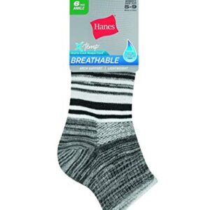 Hanes womens Hanes Women's 6-pair Lightweight Breathable Ventilation Ankle fashion liner socks, Black/Grey, 5 9 US