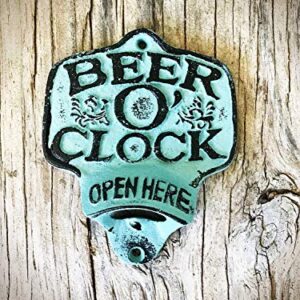 Rustic Patina Beer O Clock Wall Mount Bottle Opener – Durable Cast Iron – Unique Bar Décor – Men’s Stocking Stuffer