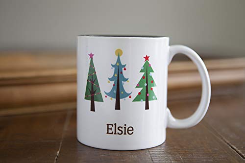 Personalized Coffee Mug with Name 11 oz, Custom Cup for Men and Women Best Friends (Christmas Tree Elsie Design) - Stocking Stuffers