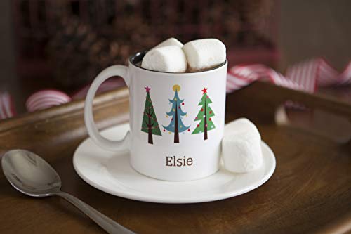 Personalized Coffee Mug with Name 11 oz, Custom Cup for Men and Women Best Friends (Christmas Tree Elsie Design) - Stocking Stuffers