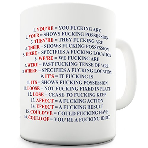 TWISTED ENVY Funny Grammar Expletive Funny Coffee Mug for Men & Cute Coffee Cups for Women. Best Big Coffee Cups for Stocking Stuffers or Cute Gifts for Women (11 OZ)