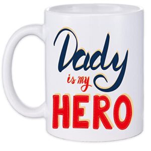 gifts for dad men, daddy is my hero coffee mug, cool stocking stuffers, funny fathers day birthday gift ideas for new papa husband from daughter son, unique presents, microwave and dishwasher safe